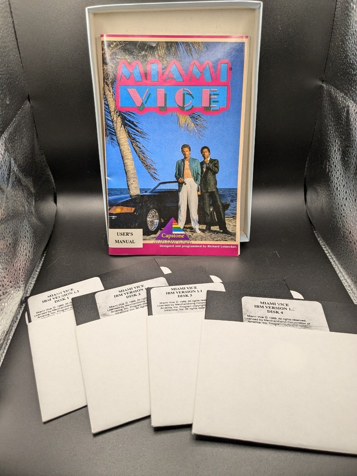 Miami Vice Personal Computer Game IBM/PC/DOS Capstone 1989 Floppy Disk ...
