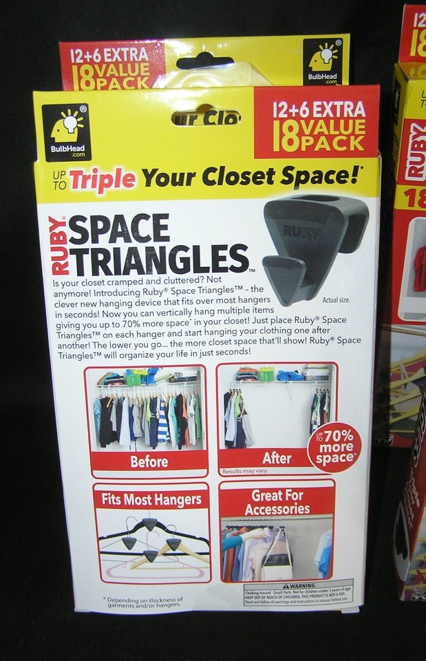 LOT 4 BOXES RUBY SPACE TRIANGLES 18 PACK CLOSET ORGANIZER NEW IN BOX ...