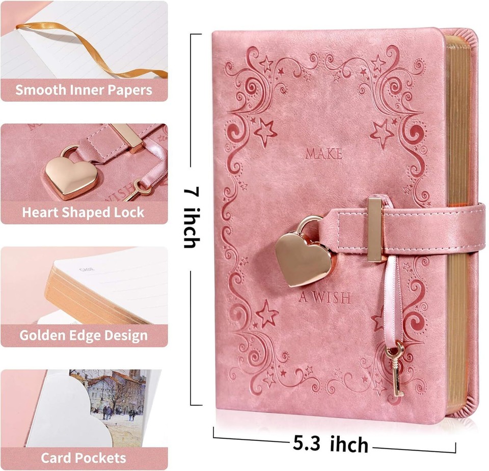 Lock Journal for Girls Heart-Shaped Lock Diary for Women with Key 290 ...