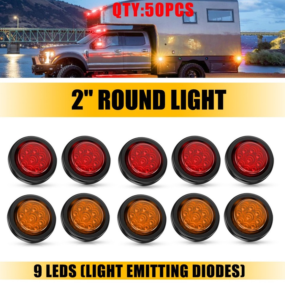 2 Inch Round 9 LED Side Marker Lights Red Amber Fit Ram 3500 Heavy Duty ...