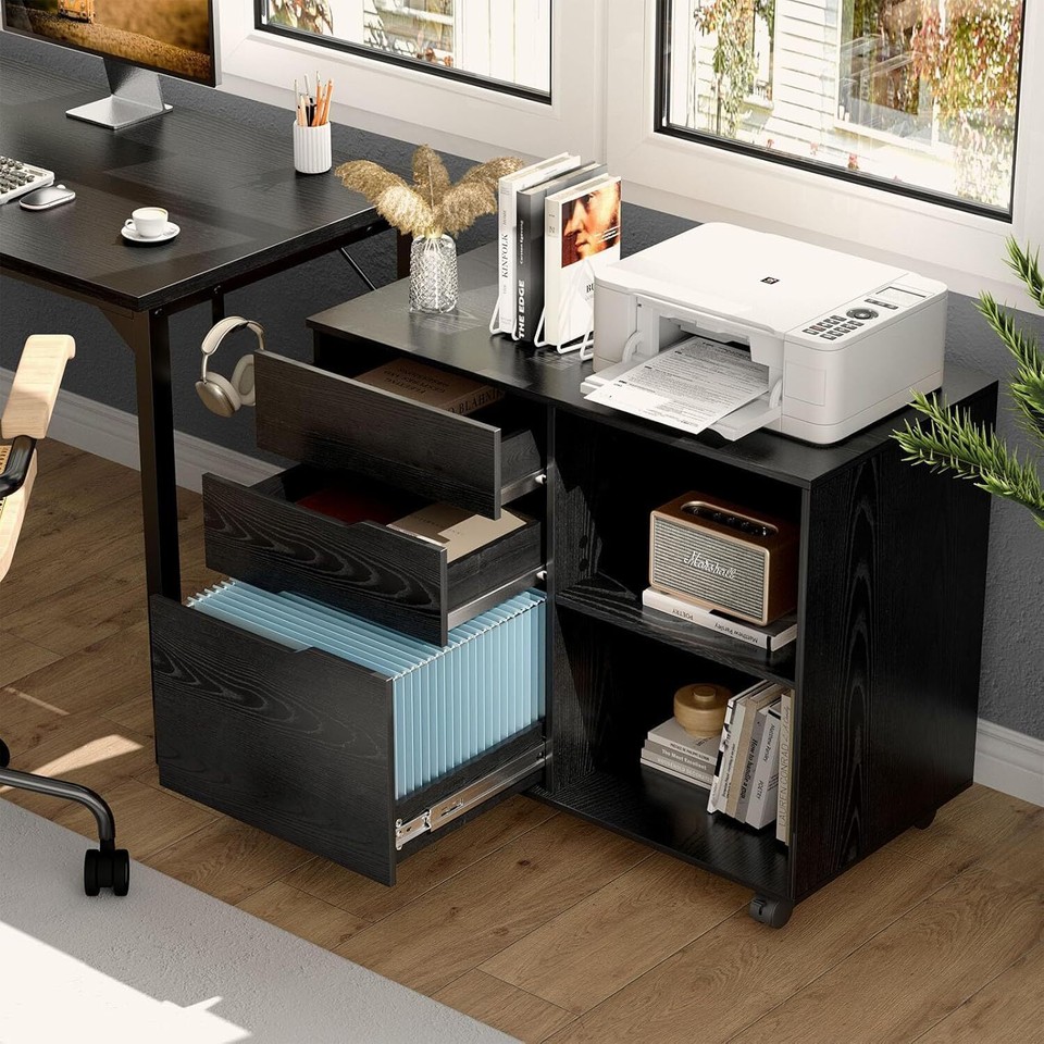 Wood Lateral File Cabinet Lockable Printer Stand Office Home Organizer ...