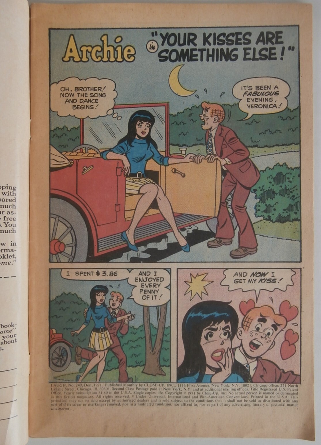 LAUGH 249 Archie Comic Book From 1971 Adult Innuendo BETTY VERONICA ...