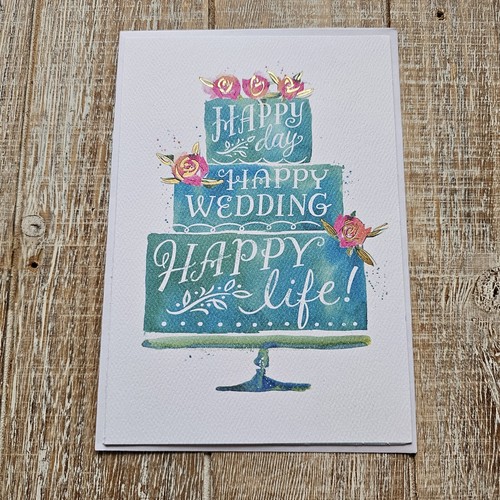 American Greetings Wedding Card 5x7 Happy Day Happy Life Blue Cake ...