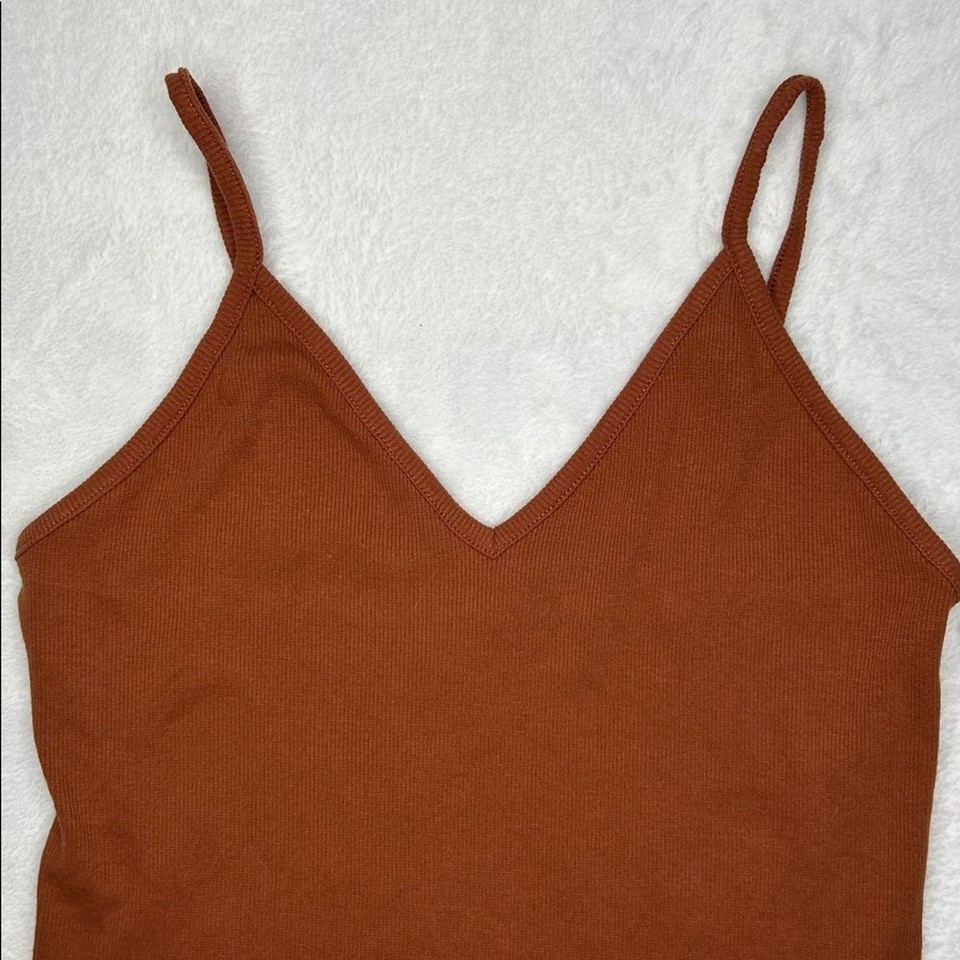 BP Nordstrom V Neck Ribbed Thong Bodysuit Rust Sequoia NWT Size Small ...