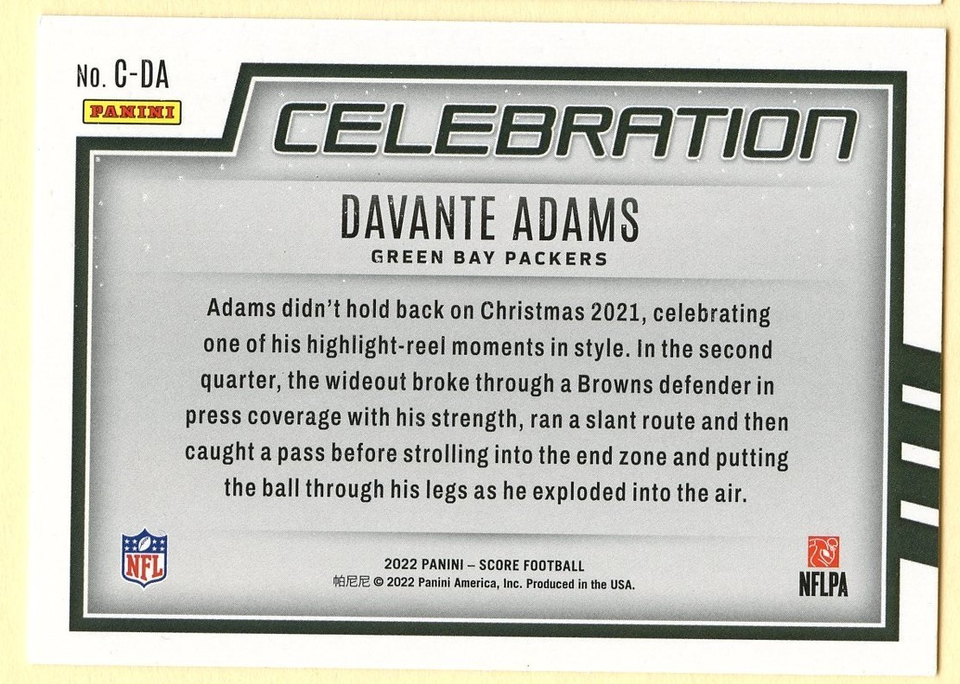 2022 Score Football Davante Adams Celebration insert #C-DA Green Bay ...