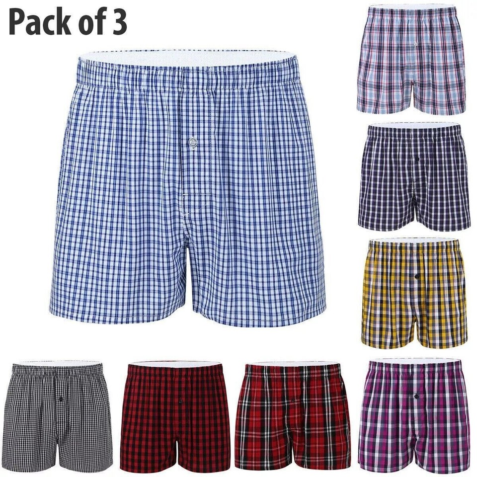 Pack of 3 Men's Woven Boxer Shorts Trunks, Comfort Fit Boxers Men's ...