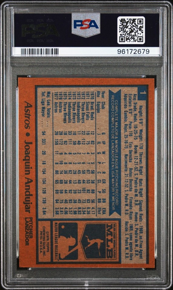 SPANISH PSA 6 ZEST TEST ISSUE JOAQUIN ANDUJAR 1978 TOPPS SOAP #1 GRADED ...