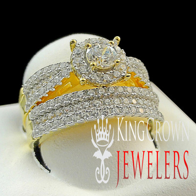 WOMENS LADIES 2 PCS RINGS SET GOLD FINISH 2 CARAT BRIDAL ENGAGEMENT | eBay
