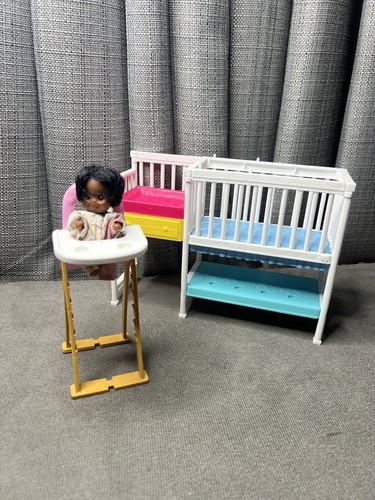 Barbie Baby Crib Dream House Changing Table Highchair Baby Doll Lot Toy ...