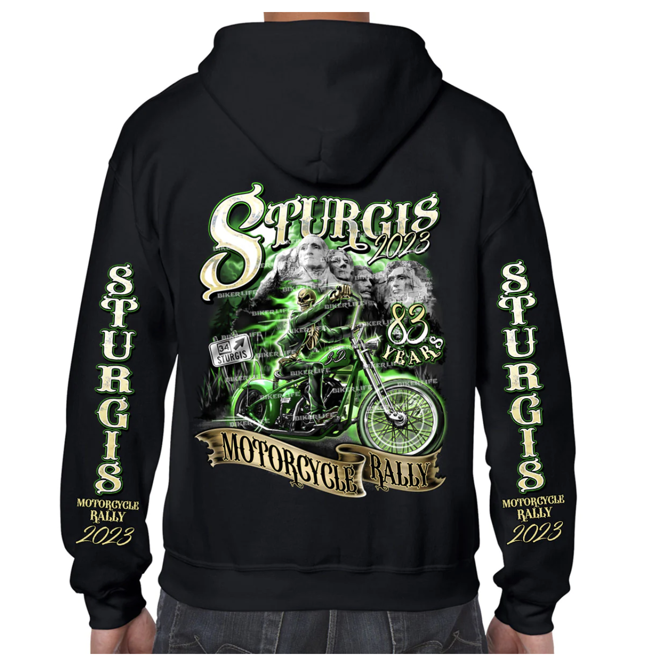2023 Sturgis Motorcycle Rally Green Skeleton Rider Pull-Over Hoodie | eBay