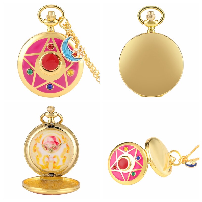 Pink Pocket Watch for Girls Cute Cartoon Design Quartz Fob Watch with ...