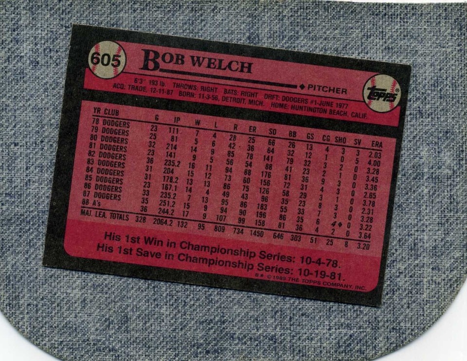 5-1989 TOPPS #605A--BOB WELCH STAT LINE ERROR CARD | eBay