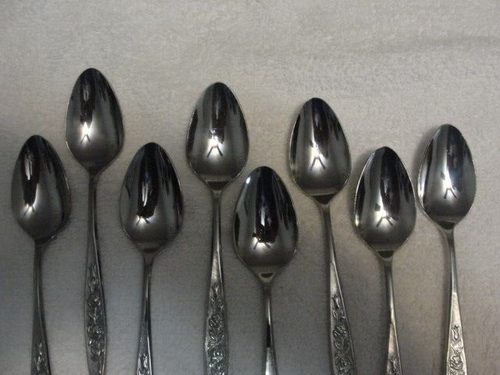 Eldan ELD18 Stainless Steel Rose Textured Roses Silverware 8 Tea Spoons ...