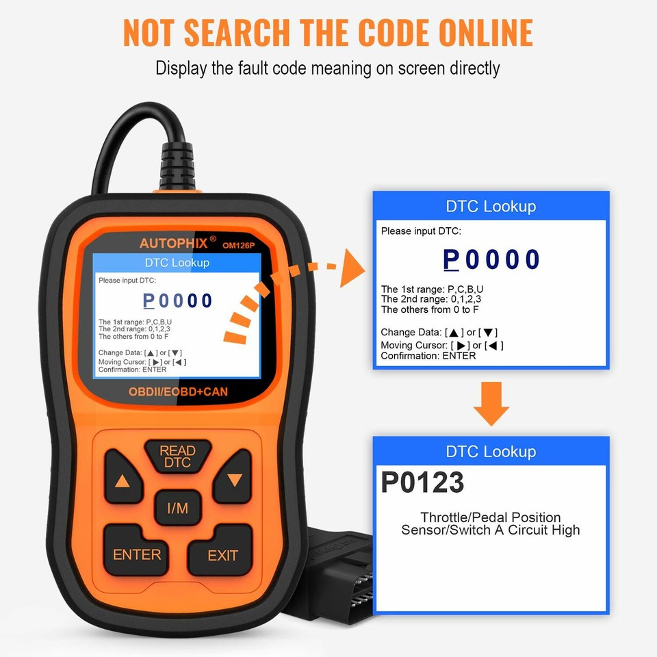 Autophix OM126P OBDII Diagnostic Code Reader Automotive Check Engine ...