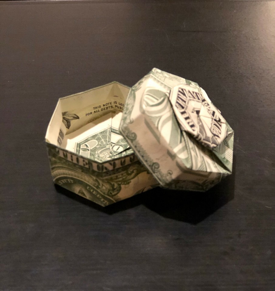 Handcrafted Money Origami Hexagon Ring Box with Lid, Ring Box, Trinket ...