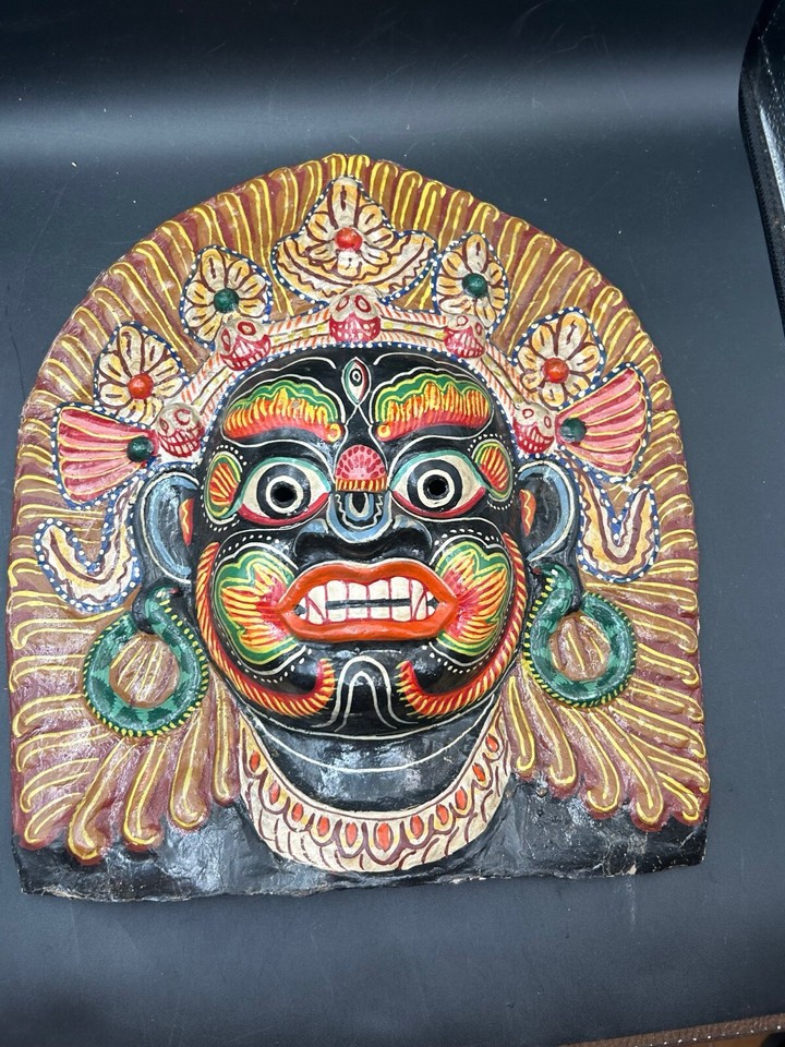 Vtg Nepal Bhairav Paper Mache Hand Painted Buddhist Mask Tibetan Deity ...
