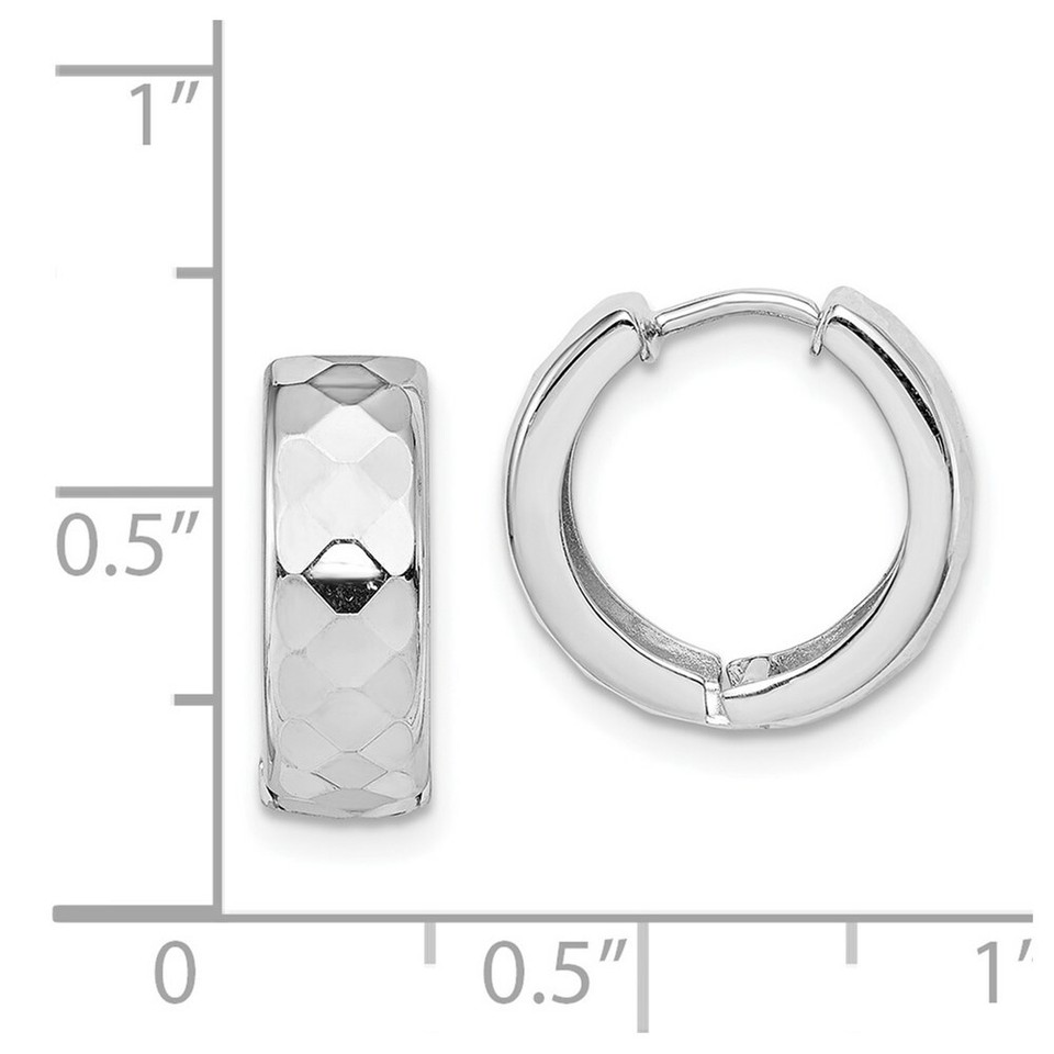 Designs by Nathan | 925 RhP Silver Polished Faceted Hinged Hoop Huggie ...
