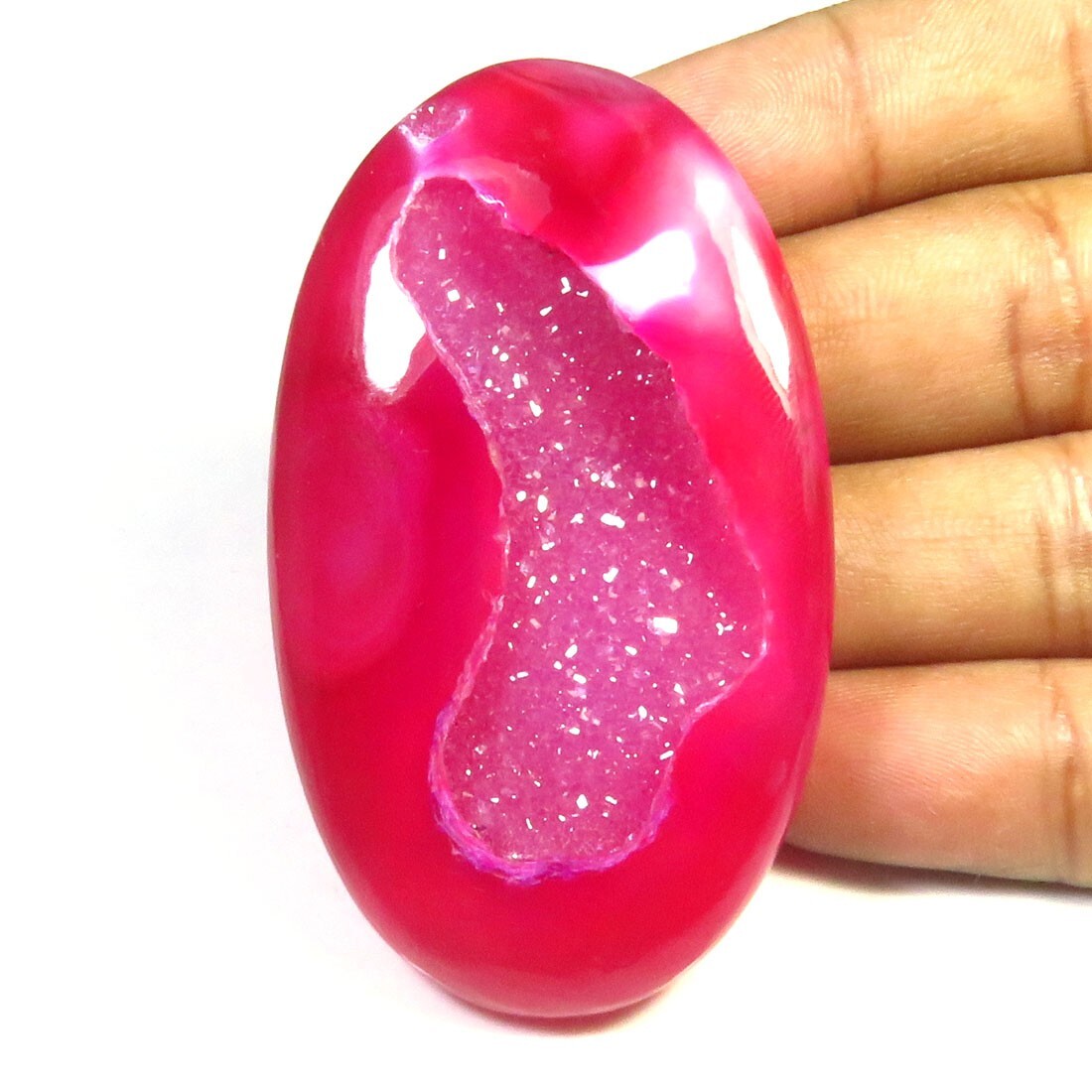 Natural Onyx Geode Agate Gemstone 61x36mm Pink onyx geode Oval Cabochon ...
