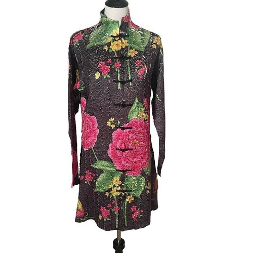 Womens Crinkle Chinese Oriental Tunic Top Dress Size M Mandarin Collar ...