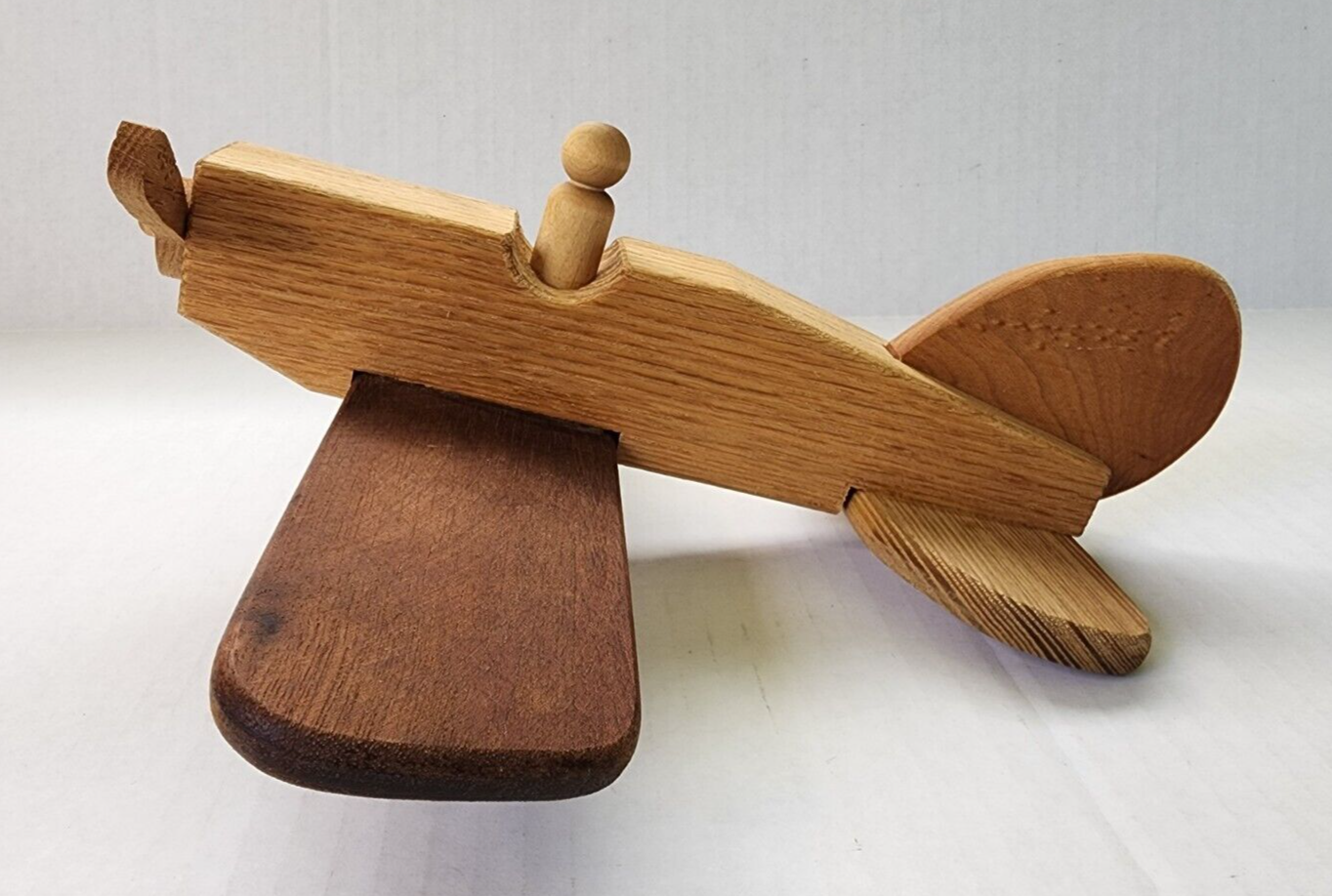 Wood toy airplane handcrafted single wing wheels & prop turn wood ...
