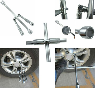 Cross Wheel Wrench 4 Way 14" Heavy Folding Lug Nut Spanner Spider 17,19 ...
