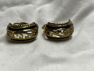 Jewelry- CLip Earrings- Black White and gold half loop | eBay
