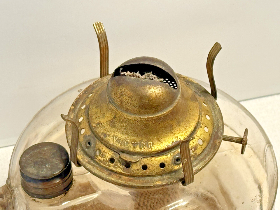 Vintage Antique Pressed Clear Glass Finger Oil Lamp Victor Burner | eBay