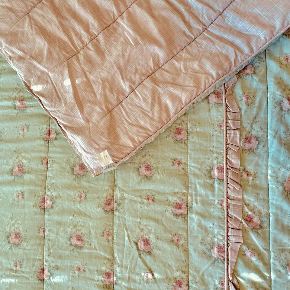 Vtg Laura Ashley Rosemoor Pink/Green Rosebud Cottagecore Comforter ...
