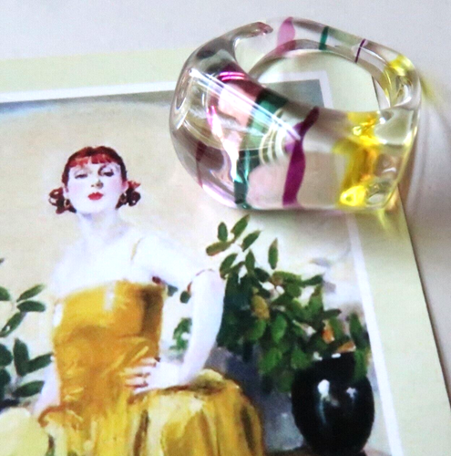 Vintage Size Q Yellow & Purple Striped Clear Perspex Ring | eBay