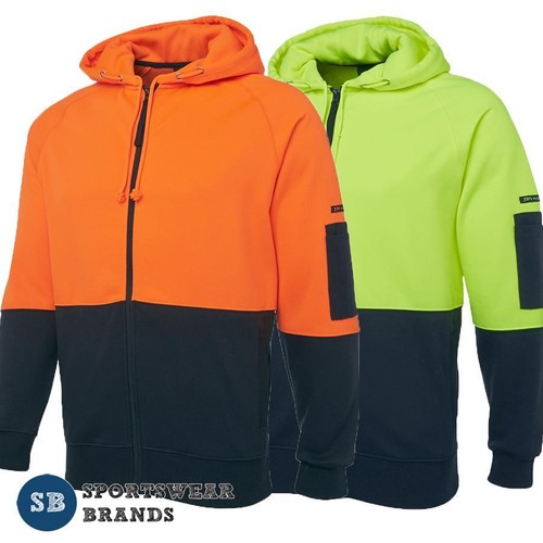 Mens Hi Vis Full Zip Hoodie Workwear Safety Jacket Easy Care Size S-5XL ...