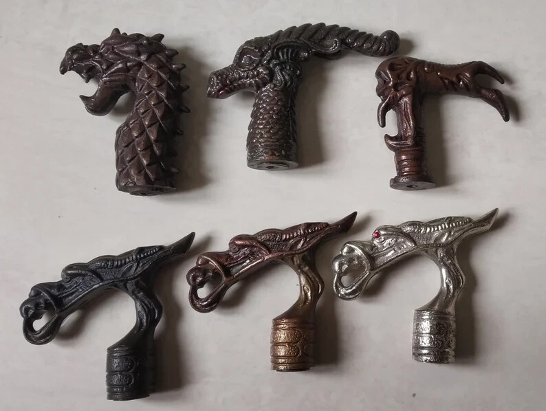 Antique Brass walking Dragon Face Head Handles Unique… - Gem