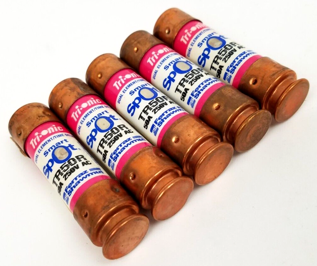 Lot of 5 TR50R Ferraz Shawmut Tri-onic Smart Spot 50 Amp Fuse *Next Day ...