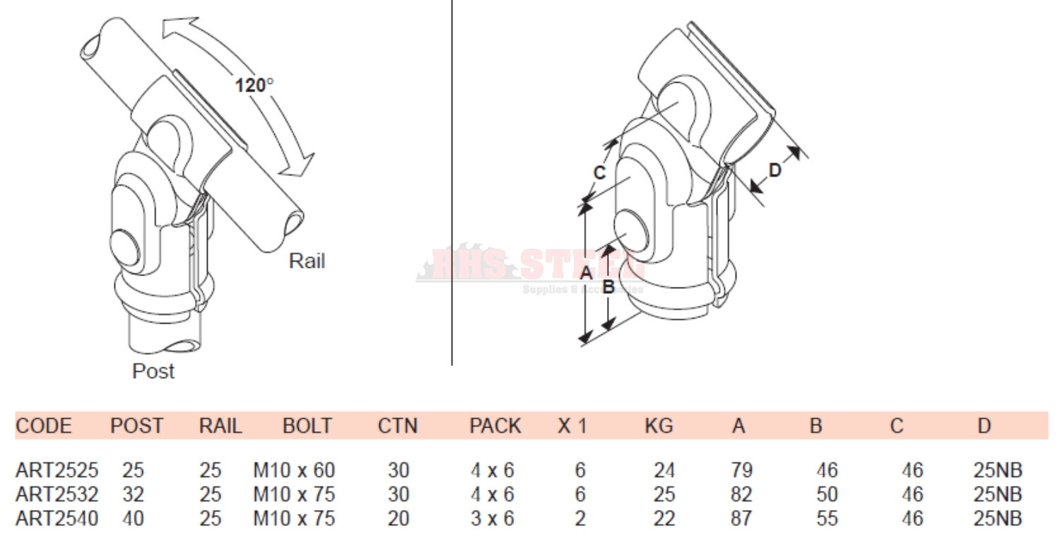 Adjustable Fencing Angle Rail Tee - Rail 25nb Post 40nb Galvanised Pipe ...