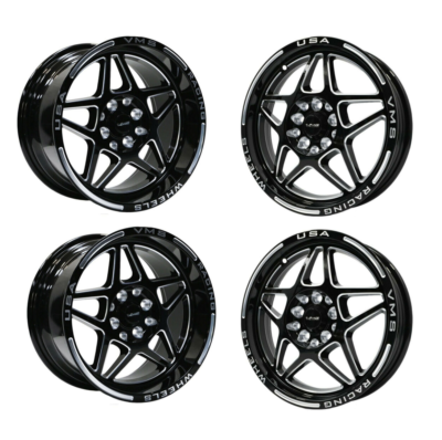 VMS Delta Black Milling Drag Pack 15X8 & 15x3.5 Racing Rims Wheels ...