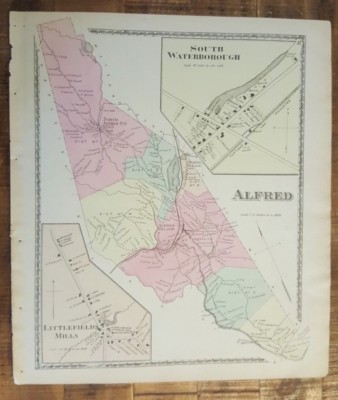 Antique Colored MAP - ALFRED, MAINE - / Atlas York County, ME - 1872 | eBay