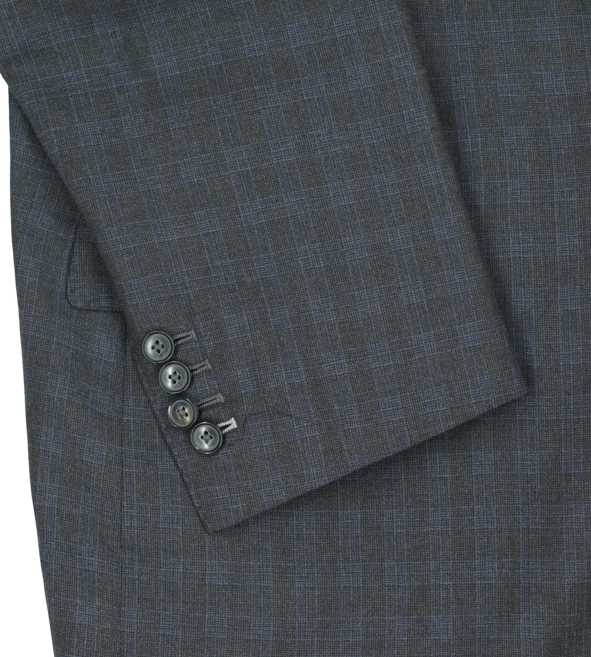 Men's 46 Big & Short Bespoke Gray Plaid Working Cuffs 100% Wool Suit ...
