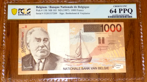 Belgium 1000 Francs 1997 ND P-150 PCGS CHOICE UNC 64 PPQ Belgique ...
