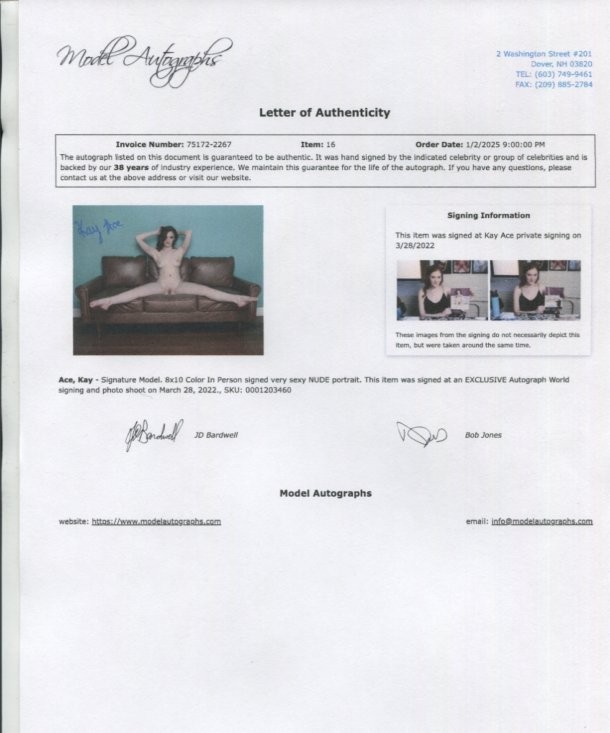 KAY ACE with COA signed AUTOGRAPH 487 | eBay