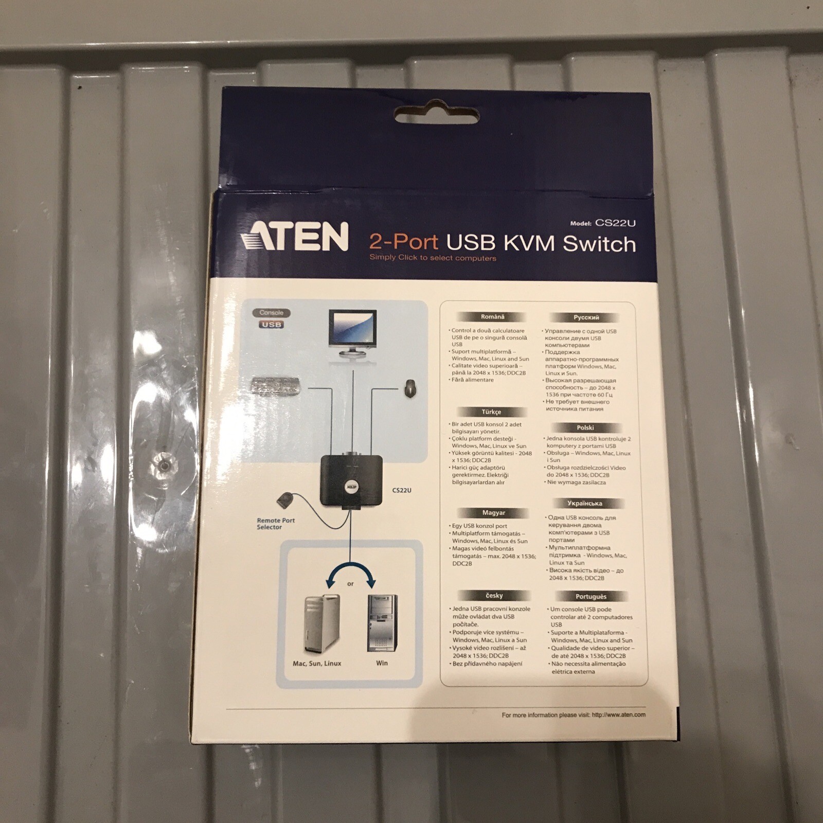 ATEN CS22U 2 Port USB KVM Switch Cable with Remote Port Selector for ...