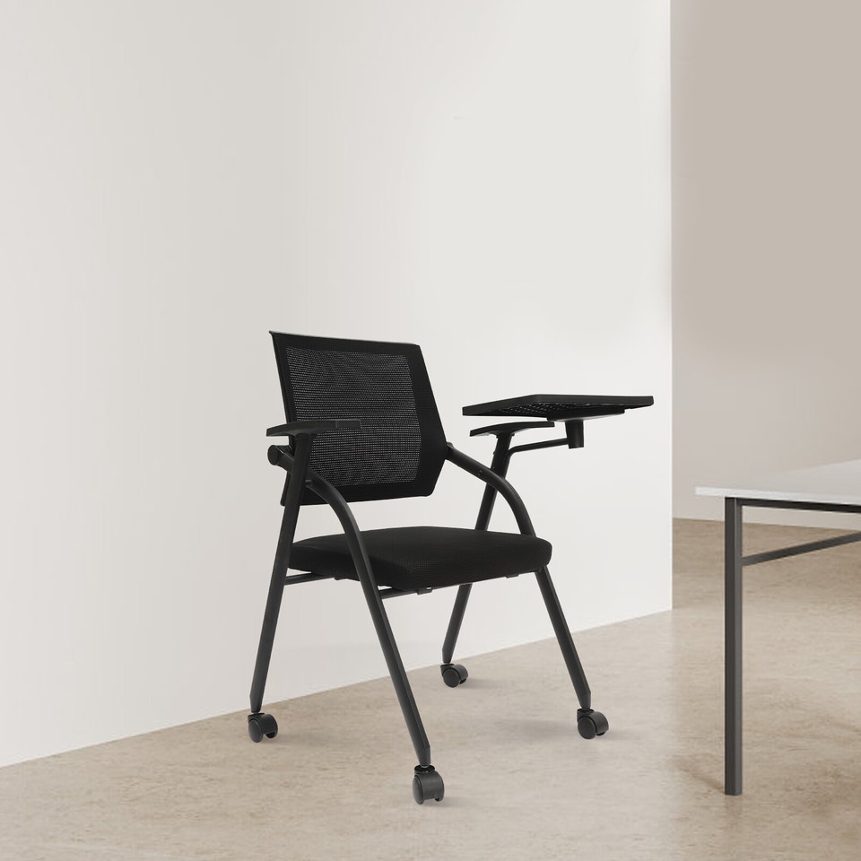 Study Reception Stacking Chair Mesh Guest Nesting with Table and Caster ...