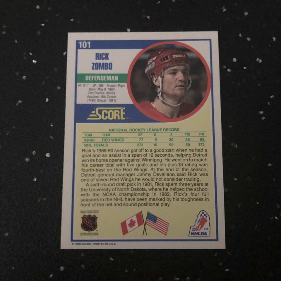 Rick Zombo 1990 Score Hockey #101 NHL Detroit Red Wings Defenseman | eBay