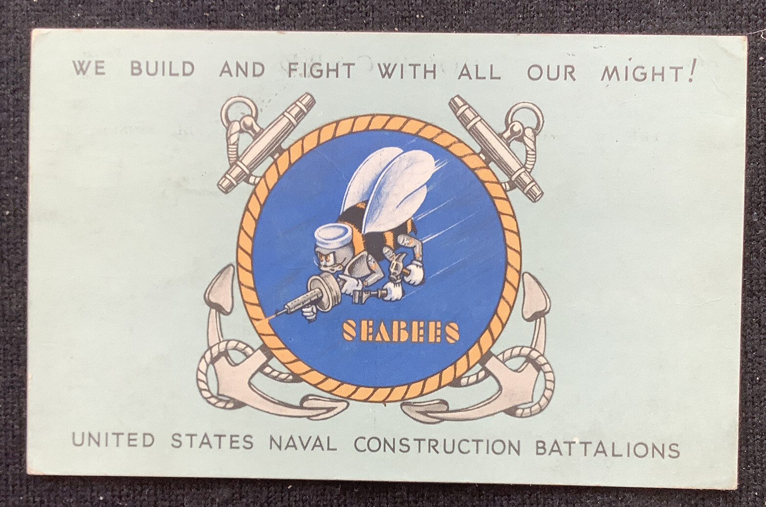WWII 1942 SEABEES Postcard U.S. Naval Construction Battalions Logo ...