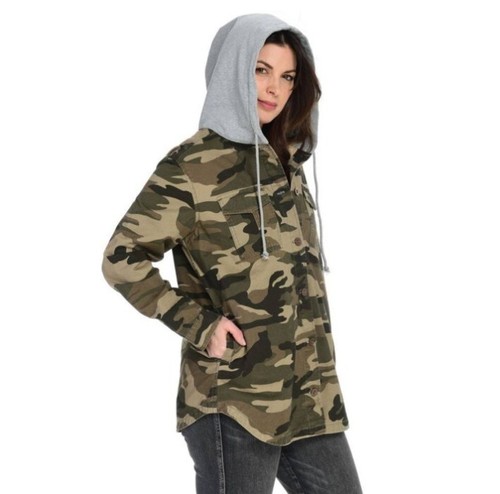 Indigo. Thread Co. Camo Twill Knit Hooded Button Up Jacket Size Small ...