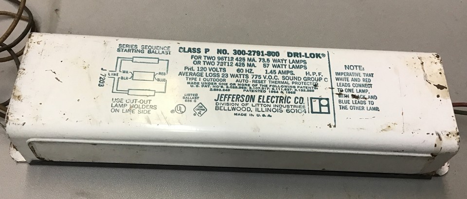 Jefferson Electric Safety White DRI-LOK 300-2791-800 Ballast (B82) | eBay