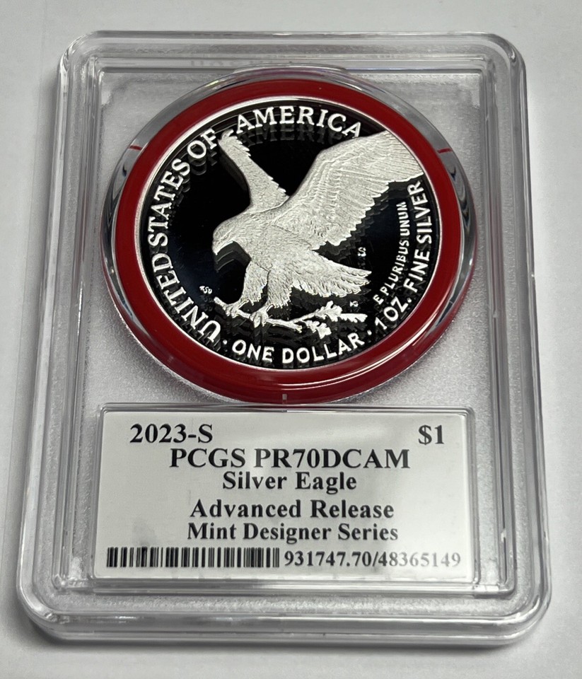 2023-S DAMSTRA PCGS PR70 American Silver Eagle Dollar ‘Red’ Advanced ...
