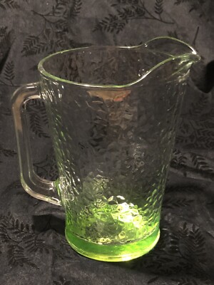 VINTAGE CRISA LARGE 8.75" CLEAR LIME GREEN HAMMERED GLASS PITCHER ...