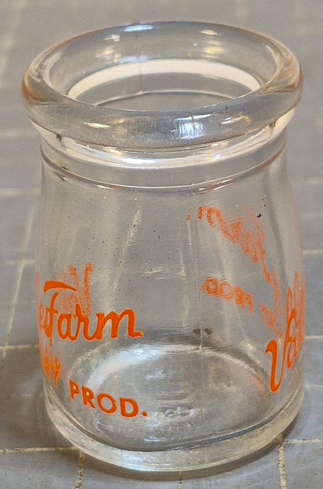 Vintage Small Valley Farm Dairy Prod Creamer -Orange Writing B | eBay