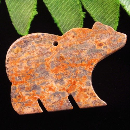 Carved Yellow Leopard Skin Jasper Bear Pendant Bead 48x32x7mm H57080 | eBay