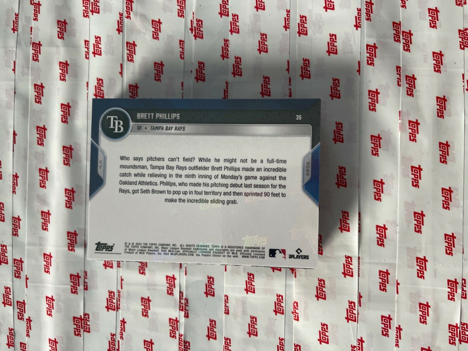 2022 TOPPS NOW #35 BRETT PHILLIPS TAMPA BAY RAYS COMES OFF MOUND FOR ...