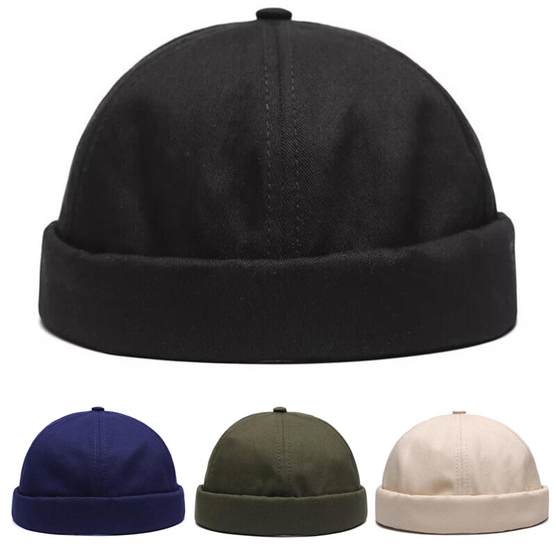 Mens Retro Docker Brimless Hat Beanie Skullcap Worker Sailor Cap Rolled ...
